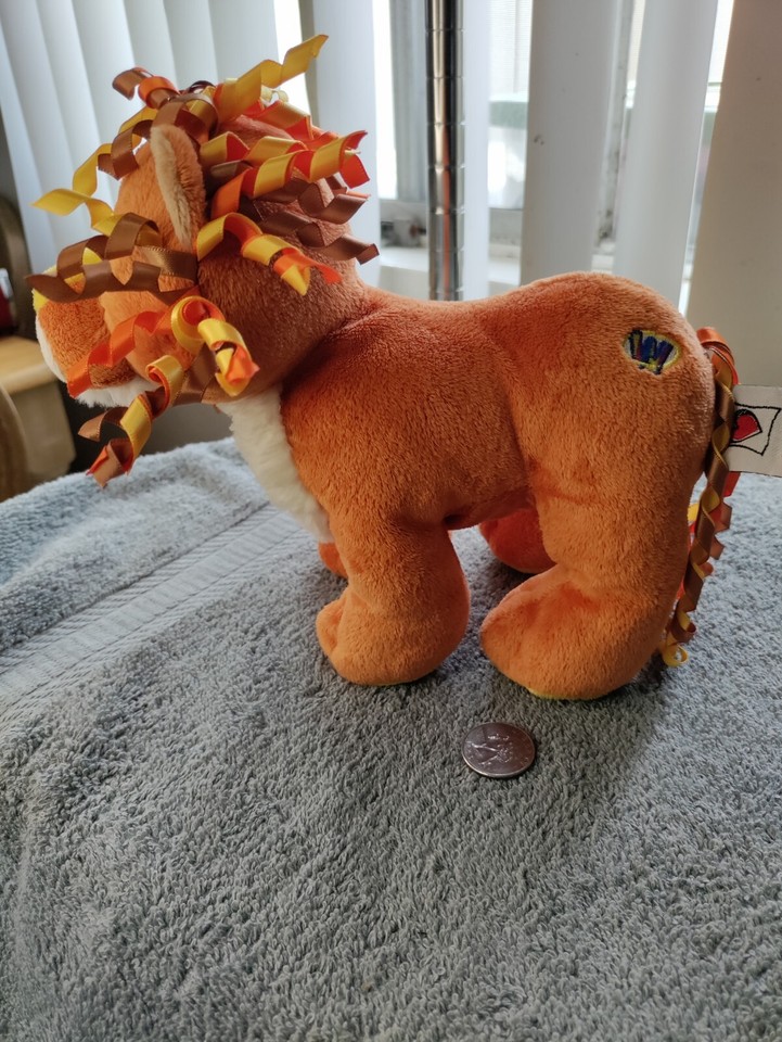 Cute Lion with Curly Ribbon Mane and Tail, 8" orange and white color by ...