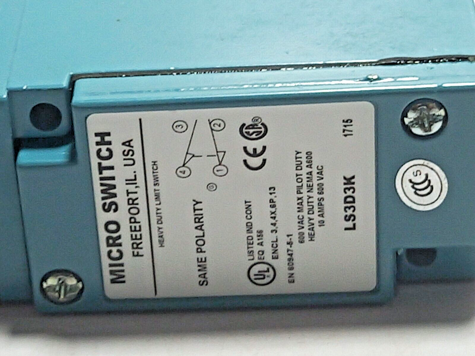 Honeywell LS3D3K Micro Switch / EN 60947-5-1 / 600 VAC MAX Pilot Duty ...