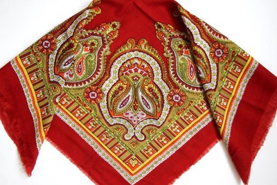 Red wool shawl Vintage scarf Ukrainian ethnic folk wrap Bandana Soviet ...