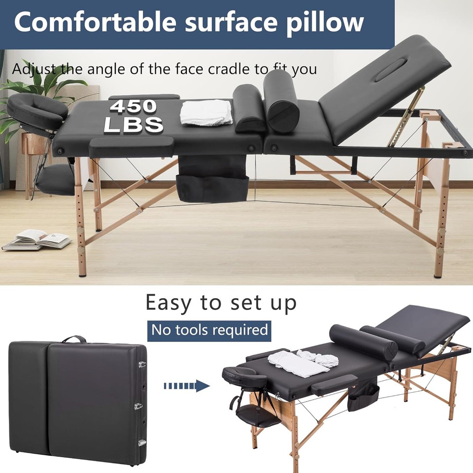 Massage Table 3 Fold Massage Bed Portable Massage Table 28In Wide Lash ...