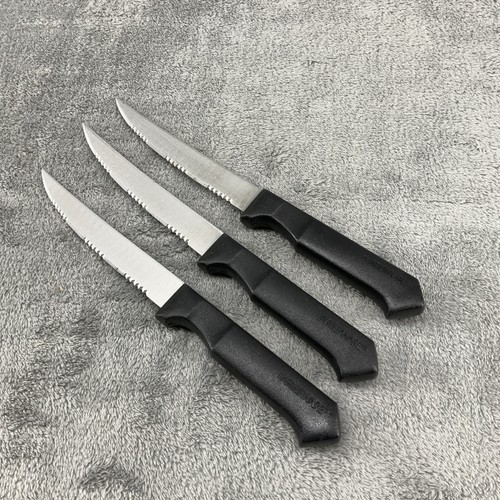 Farberware 3 Steak Knives 4.5” Serrated Stainless Black Handle ...
