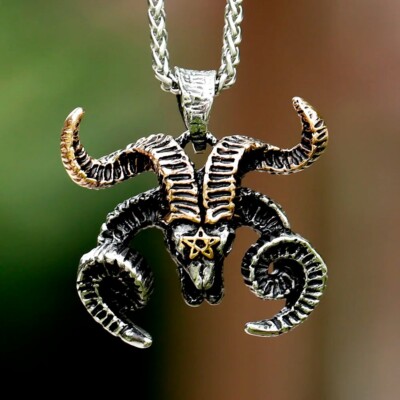 Stainless Steel Men's Necklace Satanic Satan Sheep's Head Amulet Punk ...
