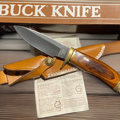 VTG BUCK 192 VANGUARD KNIFE WALNUT HANDLE USA 1992 W/ORIG. SHEATH ...