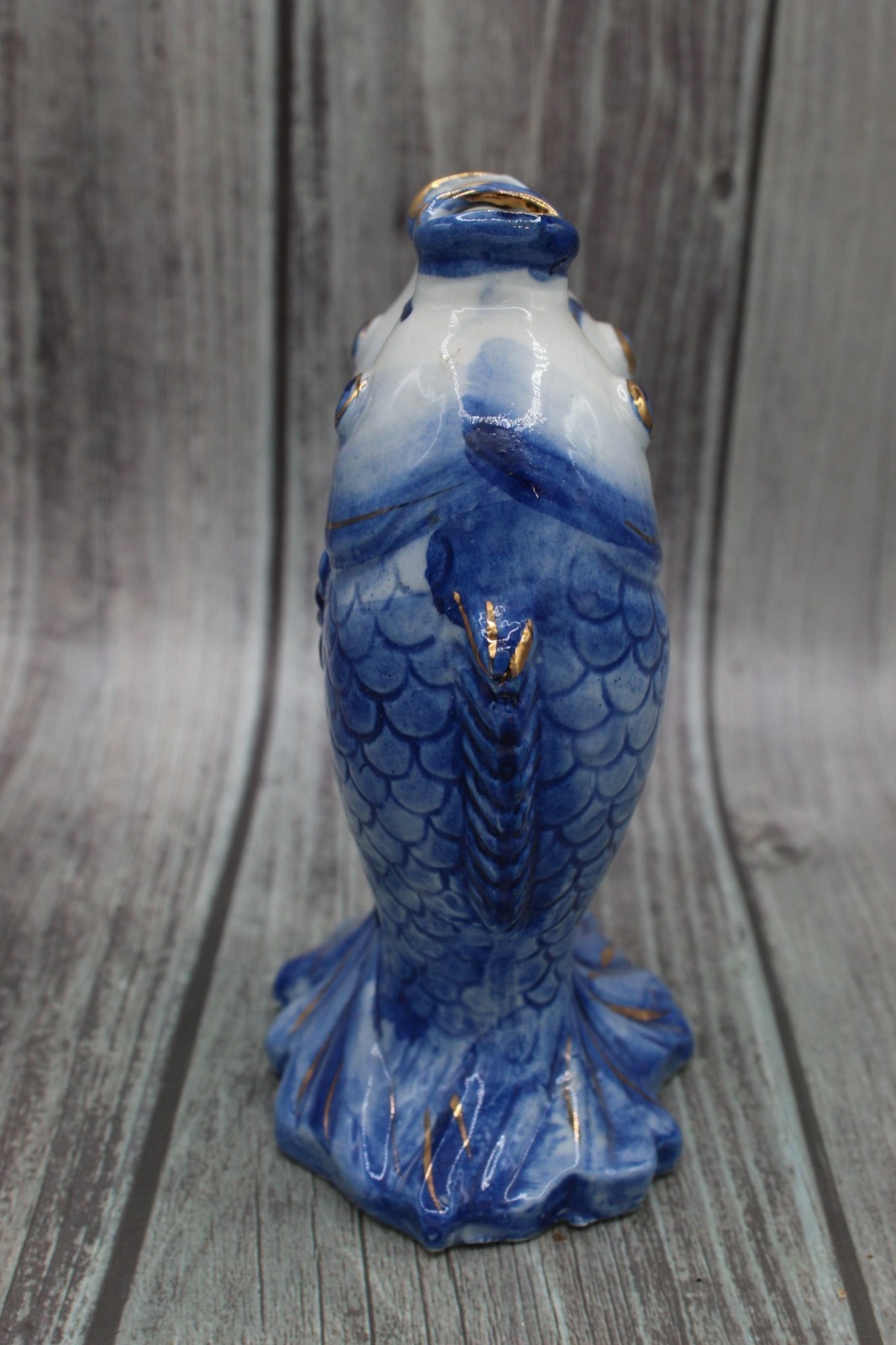 Vintage KOI FISH Kissing Pisces Vase Figure Blue White porcelain Made ...