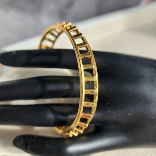 Classic Gold Tone Cuff Bangle Bracelet Shiny Ladder 6.25 Inch Pyramid ...