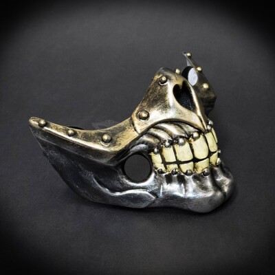 Men's Steampunk Skeleton Jaw Bottom Half Face Halloween Masquerade Mask ...