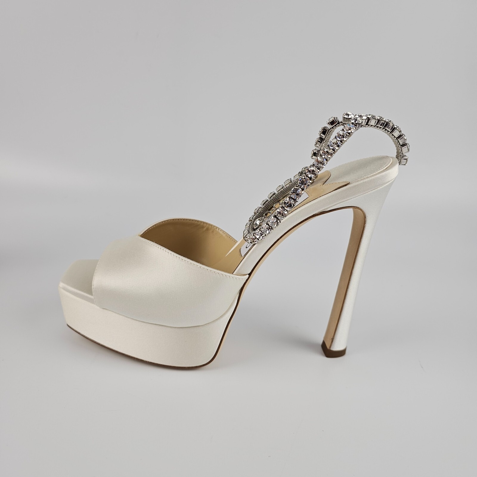 JIMMY CHOO Saeda 125 Ivory Satin Embelished Platform Sandals New And ...