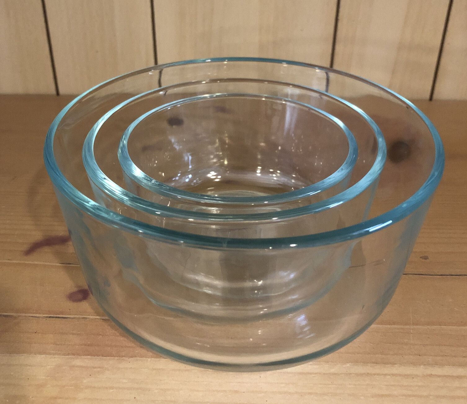 PyrexSet Of 3 Clear Glass Nesting Measuring Bowls 7200,7201,7202 Blue ...