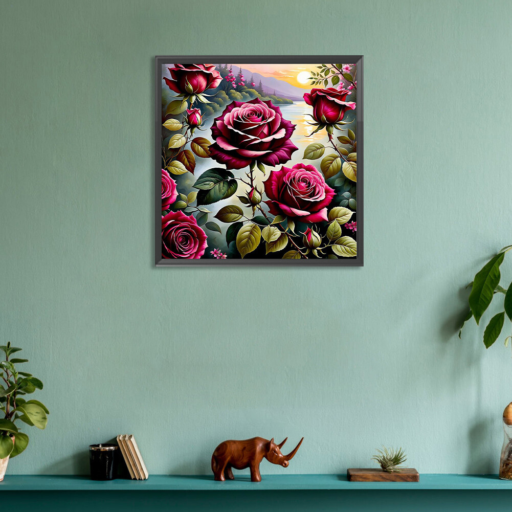 5D DIY Full Round Drill Diamond Painting Roses by the Lake Kit Home ...