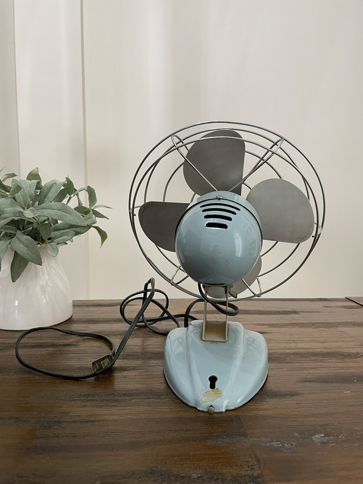 Vintage Zero Electric Metal Fan Works Tested Teal Art Deco Desk ...