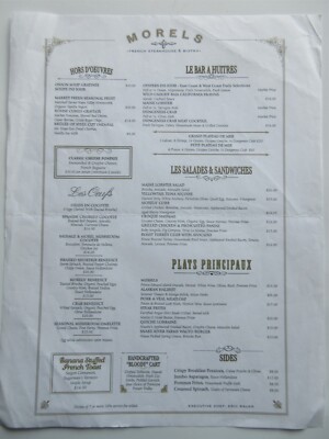 Morel's French Steakhouse menu Chef Eric Bauer Las Vegas NV | eBay