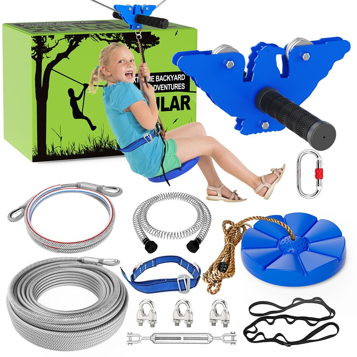 X XBEN 120FT Zip line Kit for Kids and Adults, Zip lines for Backyard ...