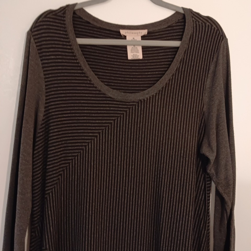 Philosophy Women's XL Tunic Top Long Sleeve Striped Gray Black ...