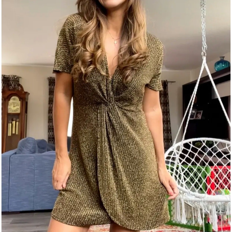 Show Me Your Mumu Gold Black Twist Mini Dress LARGE Cocktail Party ...