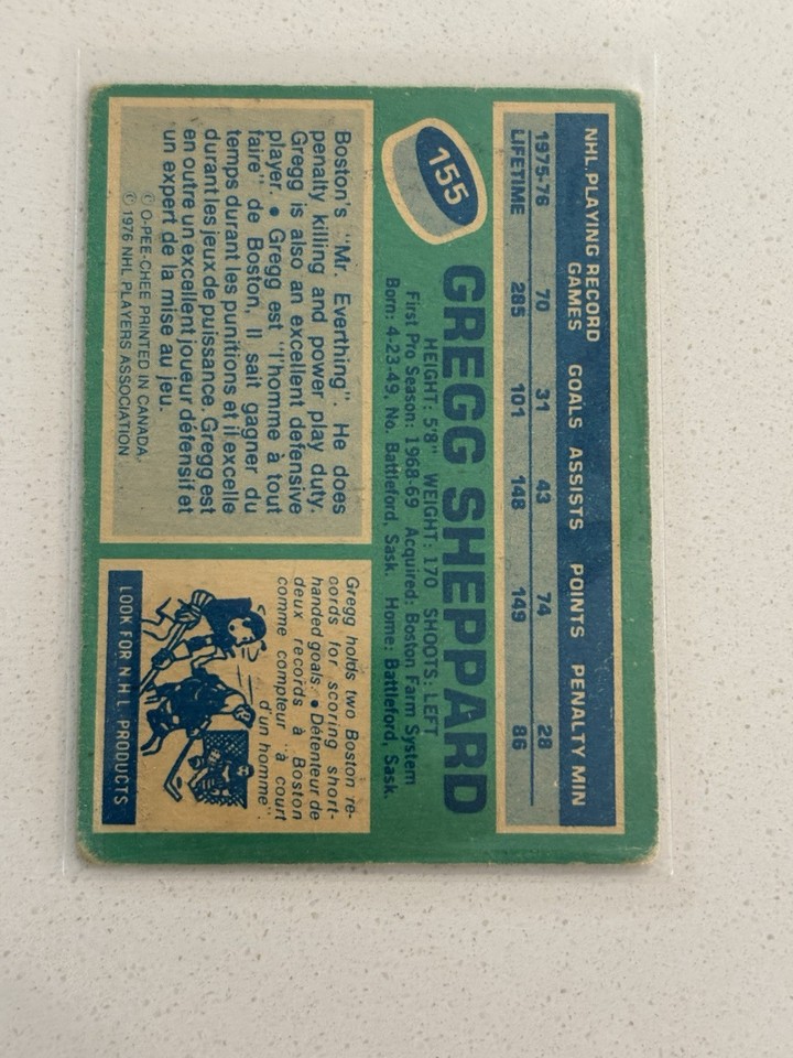 1976-77 O-Pee-Chee Gregg Sheppard #155 Auto Autograph Signed Boston ...
