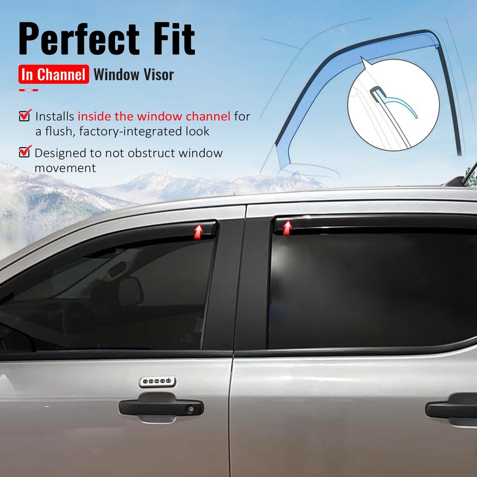 Fits 24-25 Ford Ranger Crew Cab Side Window Visors PC In-Channel ...