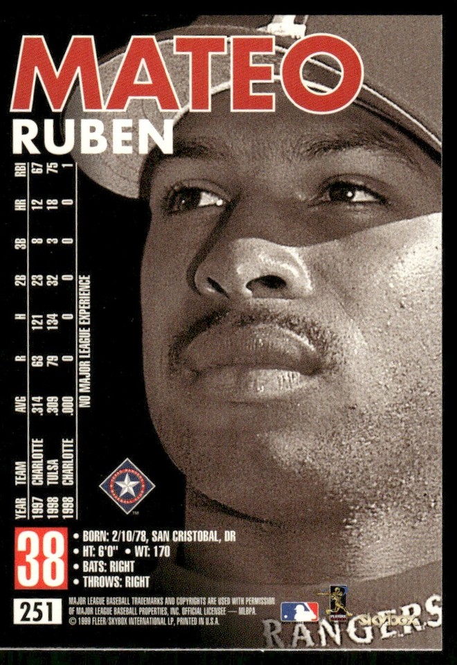 1999 SkyBox Premium #251 Ruben Mateo Texas Rangers | eBay