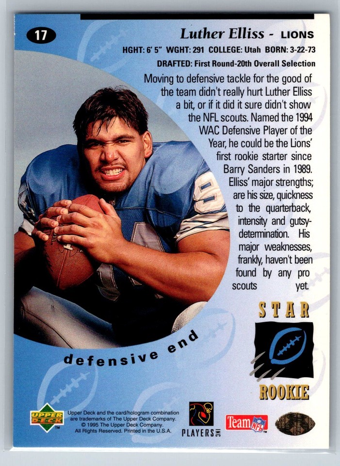 1995 Upper Deck Luther Elliss Rookie Detroit Lions RC #17 | eBay