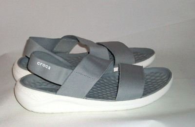 Crocs LiteRide Womens Stretch Strappy Slip On Sandals in Grey & White ...