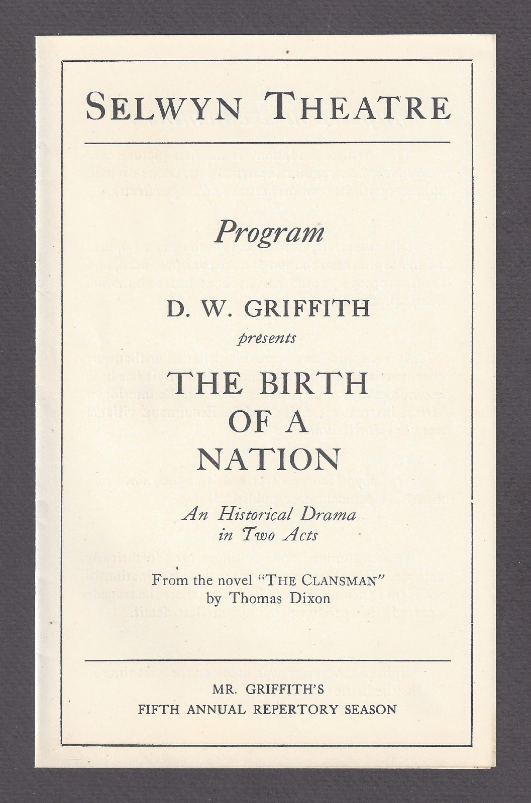 D.W. Griffith "BIRTH OF A NATION" Lillian Gish 1922 New York City ...