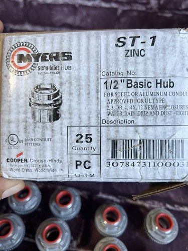 Crouse-Hinds Conduit Connector Myers Hub Scru-Tite Metallic Zinc 1/2 ...