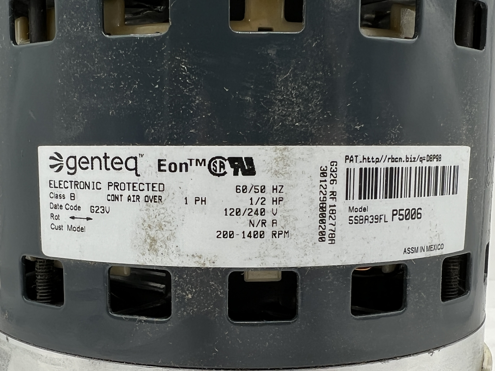 Genteq 5SBA39FL P5006 Blower Motor 1/2 HP 120/240V 1400 RPM 1PH No Box ...