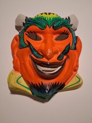 Vintage 60s/70s Devil Satan Costume Mask Neon Black Light Zest Soap | eBay