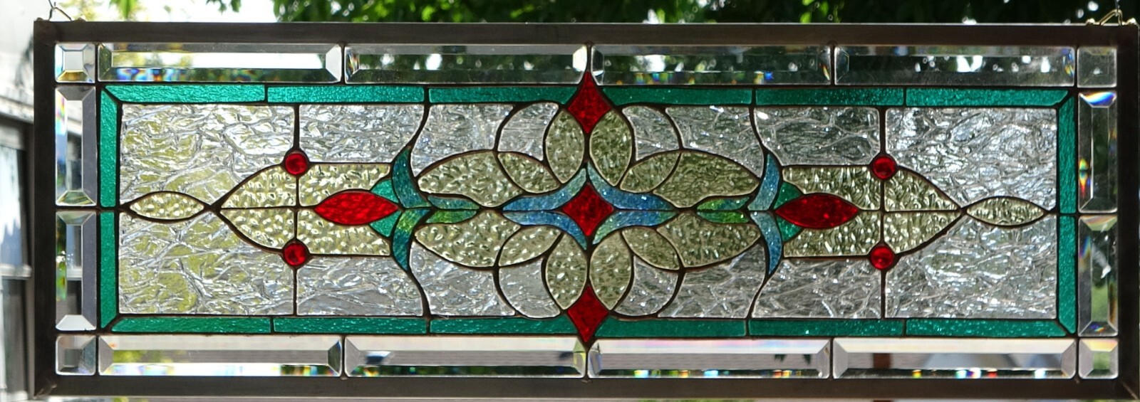 Stained Glass Transom window HANGING PANEL 36 1/4 X 13 incl hooks | eBay