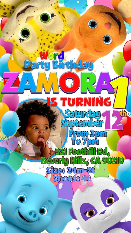 Word Party invitation, Word party birthday invite, Digital invite, text ...