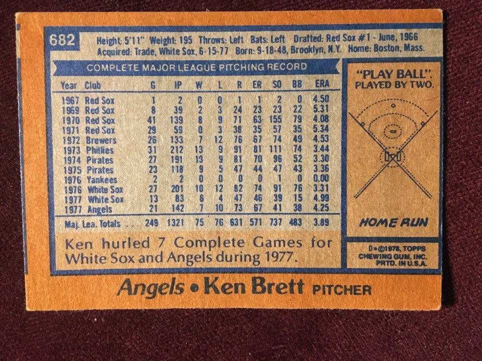 1978 Topps #682 Angels Ken Brett Baseball Card | eBay