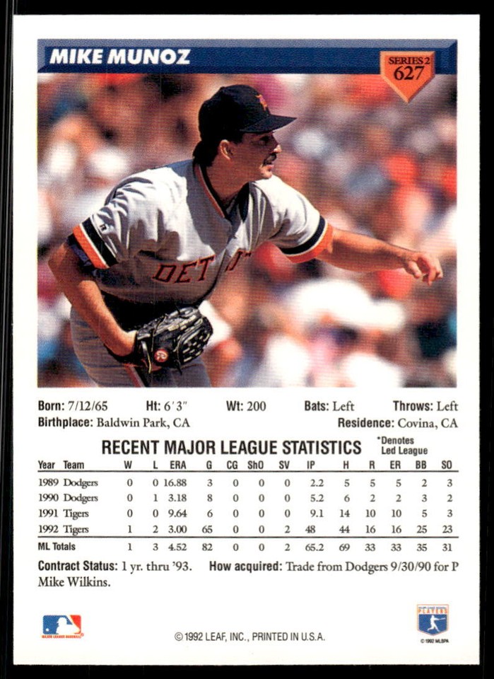 1993 Donruss 627 Mike Munoz Detroit Tigers Baseball Card | eBay