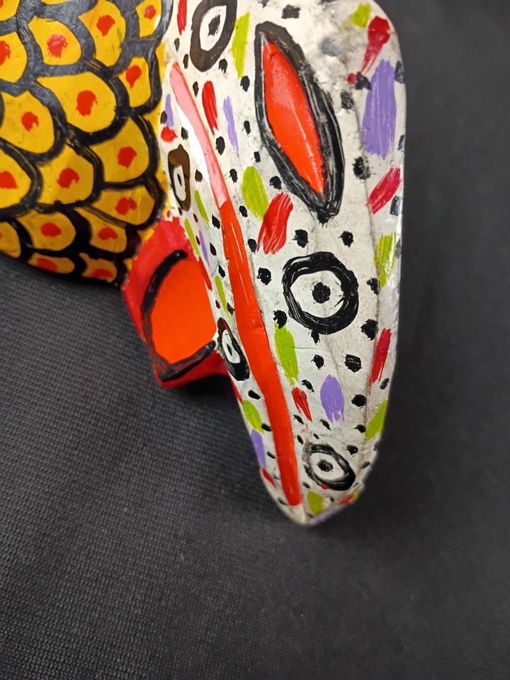 VTG Guatemala Folk Art Rooster Hand Carved Chicken Mask Hand Painted ...