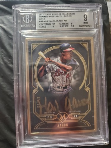 2017 Hank Aaron Topps Museum Coll. Gold Framed Auto Gold/10 BGS 9 HOF ...