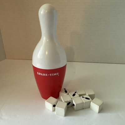 Vintage Spare Time Bowling Game 70’s Plastic Large Pin Shaker & Dice ...