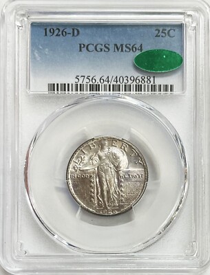 1926 D US STANDING LIBERTY QUARTER 25C SLQ COIN PCGS MINT STATE 64 CAC ...