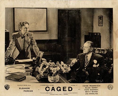 Caged 1950 original lobby card Agnes Moorehead faces man in office | eBay