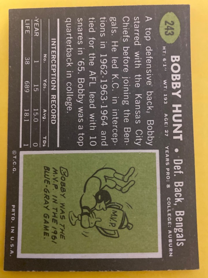 1969 Topps Football #243 Bobby Hunt MINT? | eBay