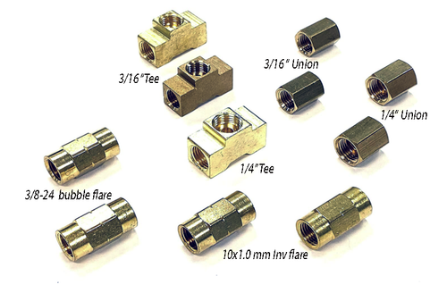 3/16" & 1/4" tube Brass Brake Line Coupler & Tee Block Kit - SAE / ISO ...