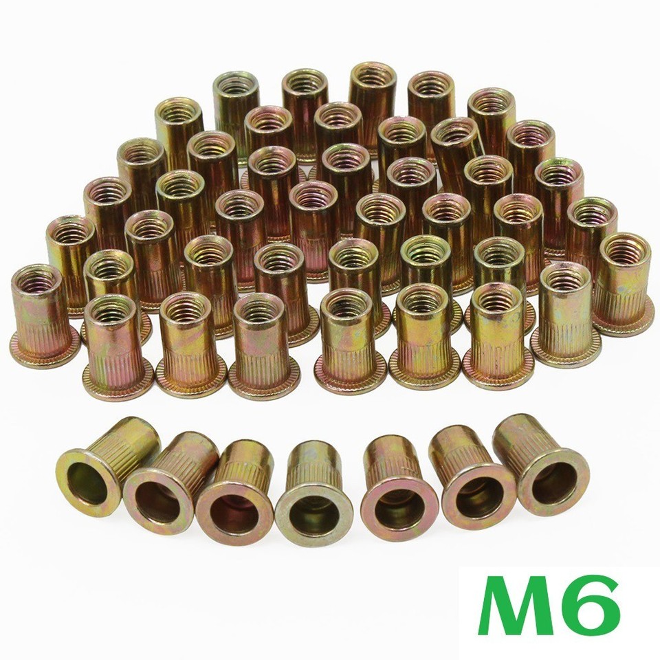 50* M6 Rivet Nuts Set Flange Blind Rivnuts Zinc Plated Knurled Body ...