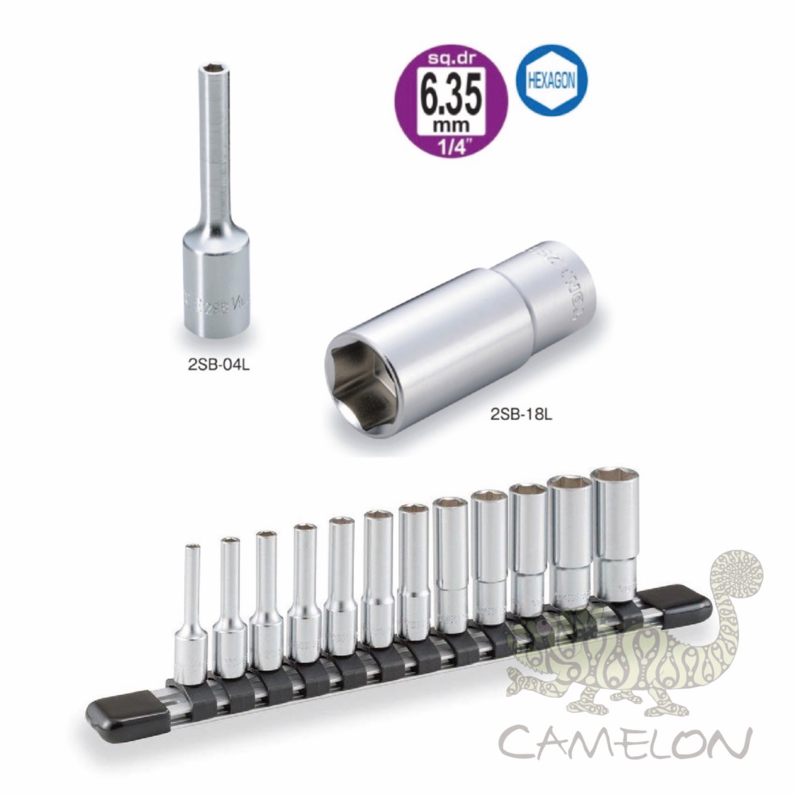 TONE 1/4" Deep Socket Hexagon 6.35 mm Square Drive Hand Tool 1/8 - 9/16 ...