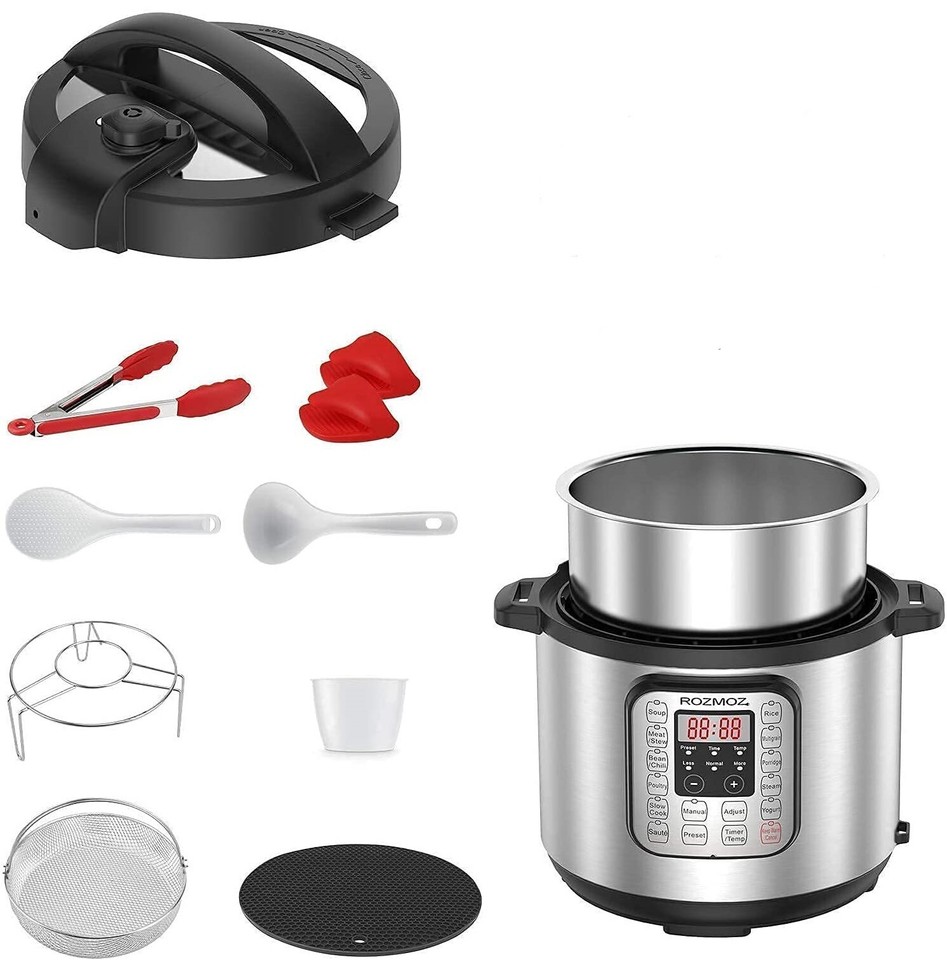 ROZMOZ Pressure Cooker: 6 Qt Stainless Steel Electric Instant Pot w/ 14 ...