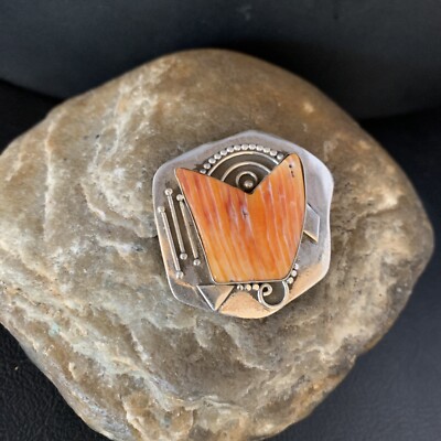 Orange Spiny Oyster Navajo Handmade Pin Sterling Silver 1.5" 13716 | eBay