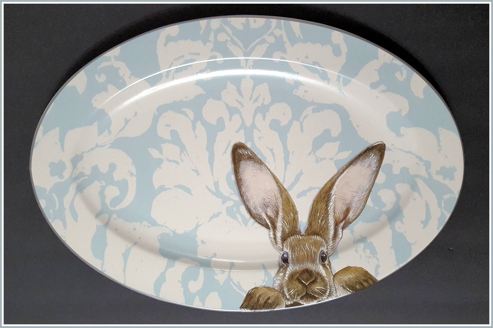 NEW RARE Williams Sonoma Damask Bunny Serving Platter 18 " NIB Easter ...