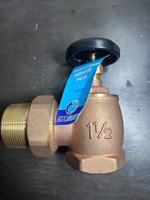 Angle Steam Radiator Valve -EVERFLOW 1 1/2" Brass Angle Shut Off Part ...