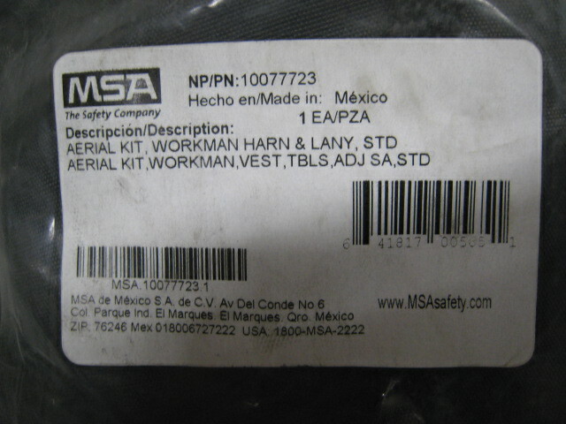 MSA 10077723 Aerial Kit safety works Workman Harness Lanyard Standard ...