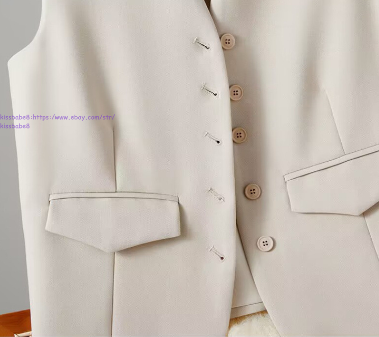 New Womens Blazer Vests Button Casual Suit Jacket V-neck Waistcoat ...