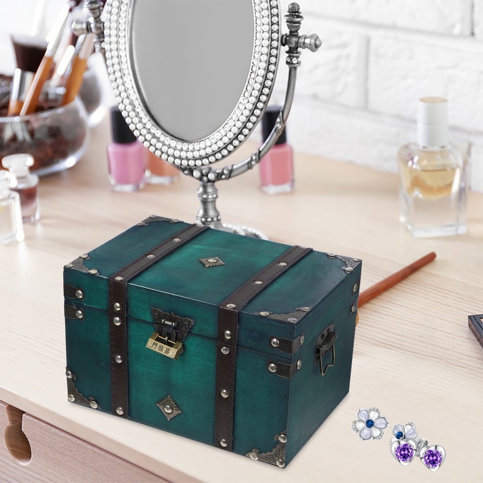Jewelry Treasure Box Desktop Storage Boxes Handheld Vintage Chest ...