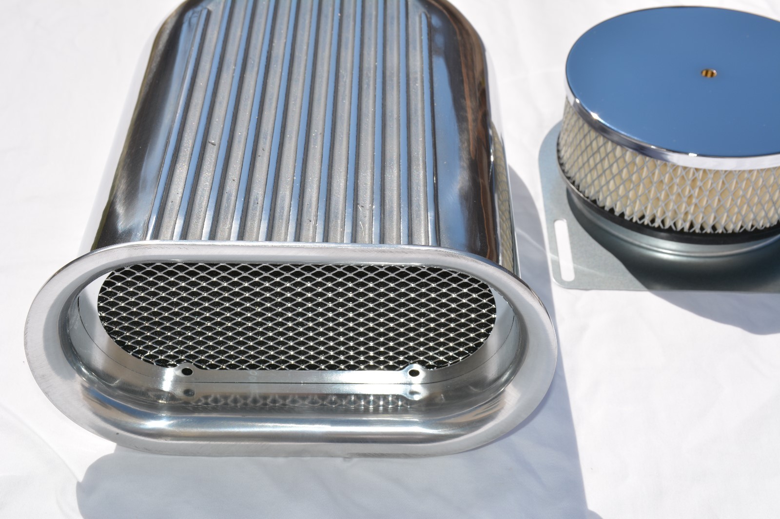 14" Aluminum Hilborn Style Finned Hood Scoop Air Cleaner 4 Barrel Carb ...