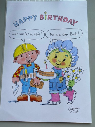 Keith Chapman Signed Watercolour Drawing of Bob The Builder & Fifi on ...