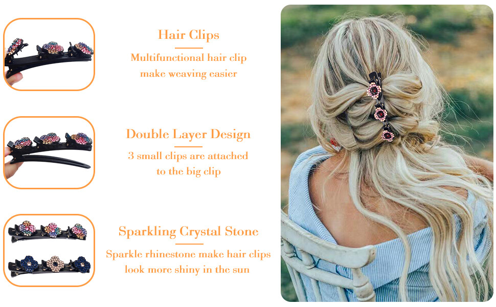 8PCS Crystal Stone Braided Hair Clips: Women's Accessories, Sparkling ...
